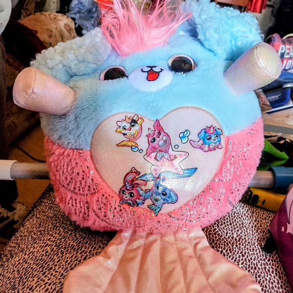Toys | Fluffy Blue And Pink Stuffed Animal With Heart Design | Poshmark